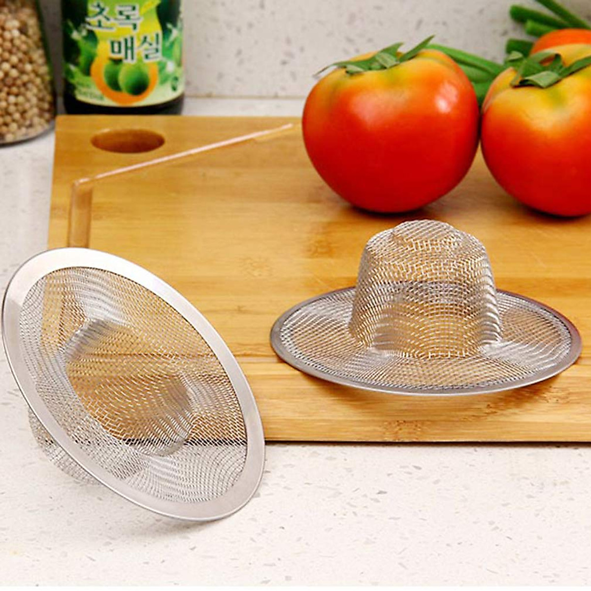 RAVCON 2PCS Kitchen Sink Strainer Mesh Stainless Steel Sink Drain Strainer Basket Filter Large Wide Rim 4.5 inch for Bathroom Bathtub Wash Basin Floor Drain Balcony Drain Hole