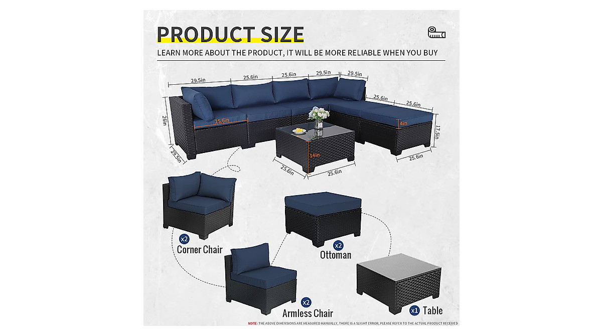 Lviden Outdoor PE Wicker 7-Piece Sofa Set with Cushions