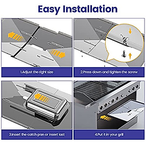 Geesta Grill Grease Tray Set, Stainless Steel Grill Replacement Parts, 24" - 27" Adjustable Grill Drip Pans Fit for Gas Grill from Dyna Glo, Nexgrill, Backyard Grill, Expert, BHG, Kenmore and More