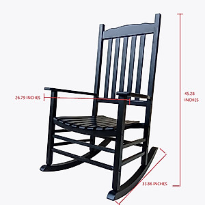 Rocking Rocker - A001BK Black Wood Porch Rocker/Outdoor Rocking Chair - Easy to Assemble - Comfortable Size - Outdoor or Indoor Use