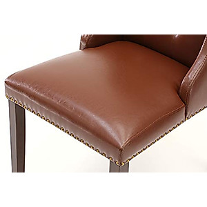 East West Furniture HLFO3-MAH-46 3 Piece Dining Room Furniture Set Contains a Round Dining Table with Pedestal and 2 Brown Faux Faux Leather Upholstered Chairs, 42x42 Inch, Mahogany