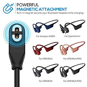 YUANHOT 2 Pack Charging Cable Replacement for AfterShokz Aeropex AS800 & Shokz OpenRun Pro & OpenRun & OpenRun Mini & OpenComm, USB Charger Cord for AfterShokz Aeropex Bone Conduction Headphones