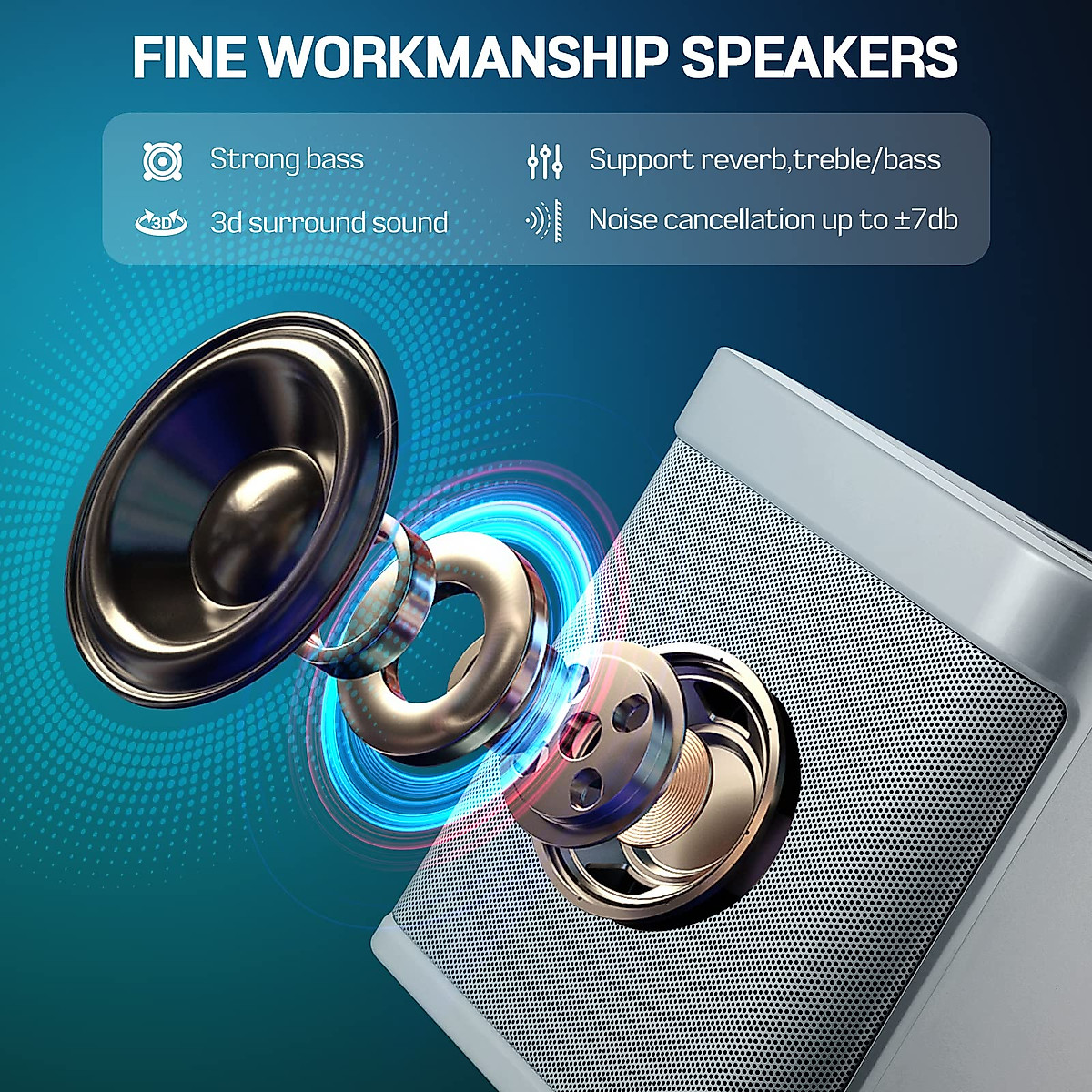 Wireless Karaoke Machine with 2 Microphones - Multifunctional Portable Mini Karaoke Machine, Karaoke Speaker Supports Bluetooth/USB/Aux/TF for Kids, Adults, Family, Party, Gift (White)