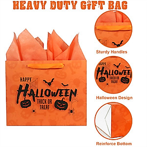 Halloween Trick or Treat Gift Bag with Greeting Card and Tissue Papers, 12.6" Reusable Halloween Paper Bag with Handles for Halloween Party Supplies