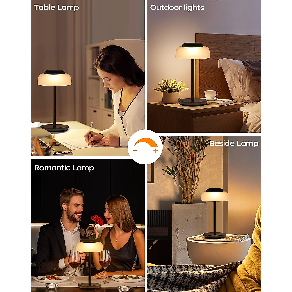 QiMH Battery Operated LED Table Lamp, 5000mAh Waterproof Cordless Desk Lamp with 3 Level Brightness Touch Control, Mini Rechargeable Night Light for Living Room, Bedroom, Outdoor bar (Black)