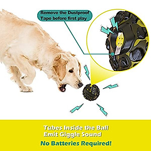 MITAIKO Dog Toy Ball for Aggressive Chewers, Interactive Fetch Dog Ball with Fun Squeaky Wobble Giggle Sound, Durable for Small Medium Large Dogs, Non-Toxic Rubber Pet Chew Toys, Black & Yellow