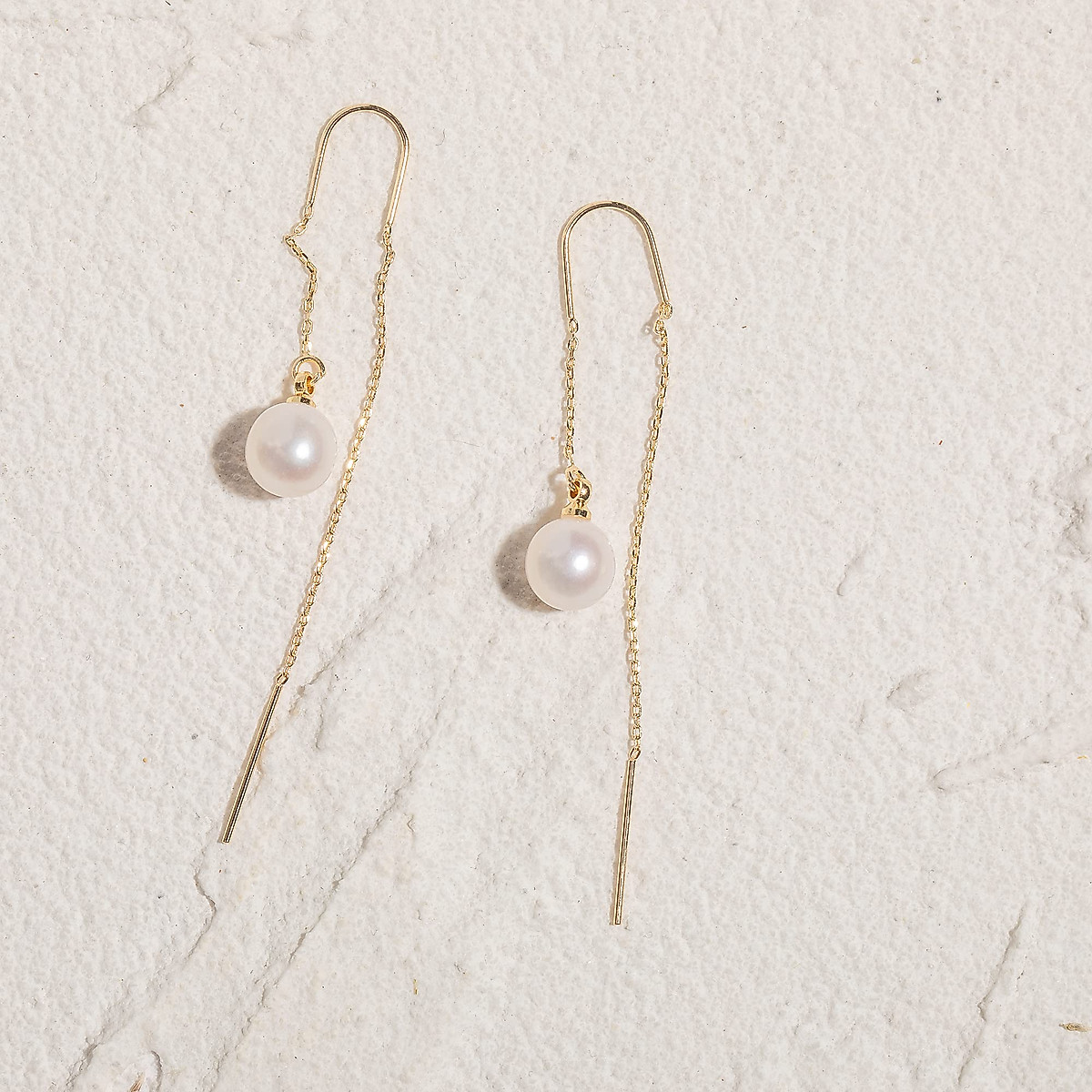 Cowlyn Pearl Tassel Threader Earrings 925 Sterling Silver Long Drop Dangle Ear Line Eardrop Piercing Hypoallergenic Jewelry for Women