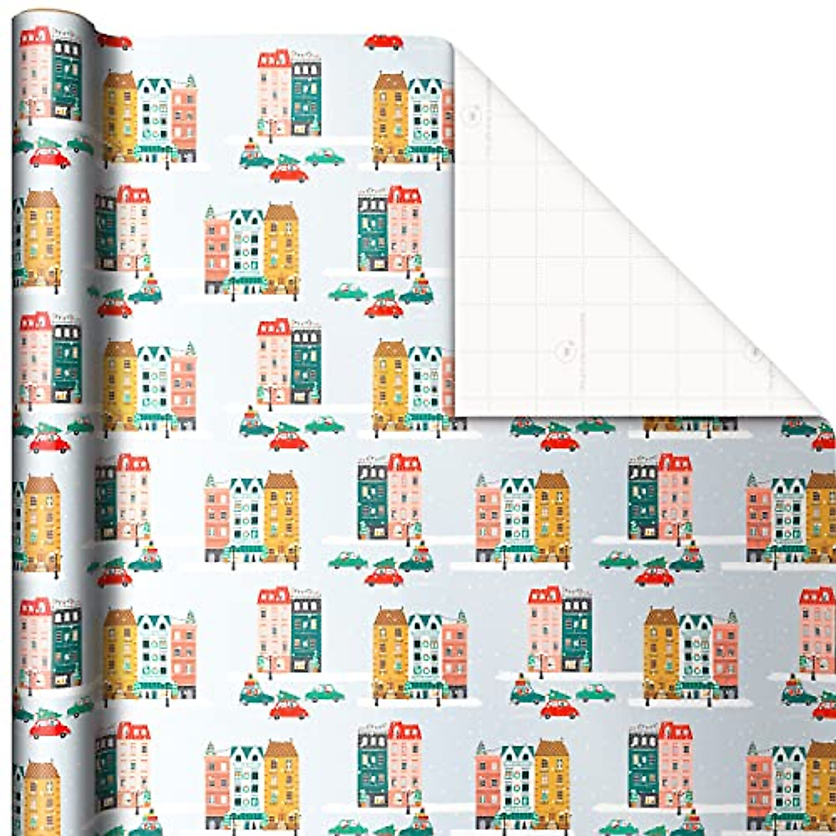 Hallmark Christmas Wrapping Paper with Cutlines on Reverse (3 Rolls: 120 Sq. Ft. Total) Winter City Scene, Rustic Snowflakes on Red, Nutcrackers with Foliage