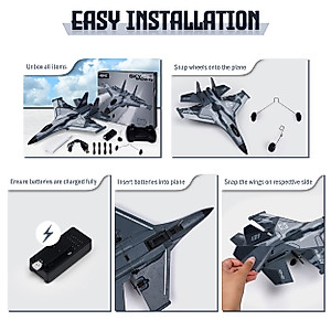 SkyylineTek RC Jet 2.4 Ghz RC Plane with Smart Gyroscope System, Dual-Motor, and LED Lights,F-22 Raptor Fighter Jet Toy, EPP Foam RC Glider, Great Remote Control Plane for Beginners, Kids, and Adults