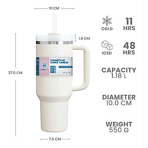 Insulated 40 oz Tumbler with Handle and Straw - Double-Walled Stainless Steel, BPA-Free, Excellent Temperature Retention, Leak-Proof Design