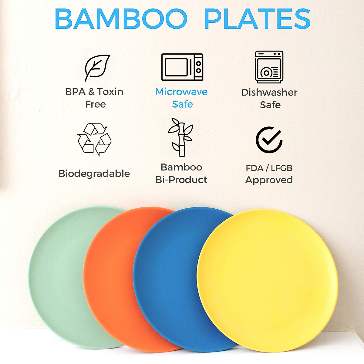 ECO MATTERS【Microwave Safe】Bamboo Toddler Plates - 4 pc Set - Best Eco-Friendly Dinnerware Plate Pack for Children, Dishwasher and Microwave Safe - Natural, BPA Free, Non-Toxic
