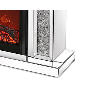 Mcltopz 47" Mirrored Electric Fireplace TV Stand, Fireplace Mantel Freestanding Heater Corner Crystal Diamond Surround Firebox w/Remote Control, Adjustable 3D Flame, 750/1500W for Living Room Bedroom