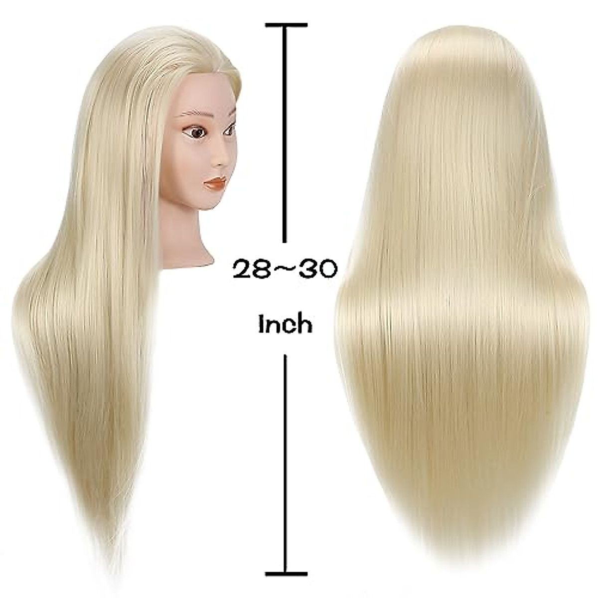 Armmu 28"-30" Long Synthetic Hair Mannequin Head Hairdresser Practice Training Head Cosmetology Manikin Doll Head with 9 Tools and Clamp - 613