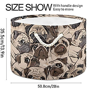 MNSRUU Storage Basket 20"x14" Vintage Cute Pug Dogs Collapsible Organizer Basket with Handles, Fabric Nursery Laundry Basket Large Capacity