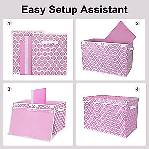 homyfort Toy Box for Girls, Kids - Large Toy Chest Organizers and Storage Boxes with Flip-Top Lid & Divider, Collapsible Container Bins for Playroom, Nursery, Closet, Living Room, 24.5"x13"x16", Pink