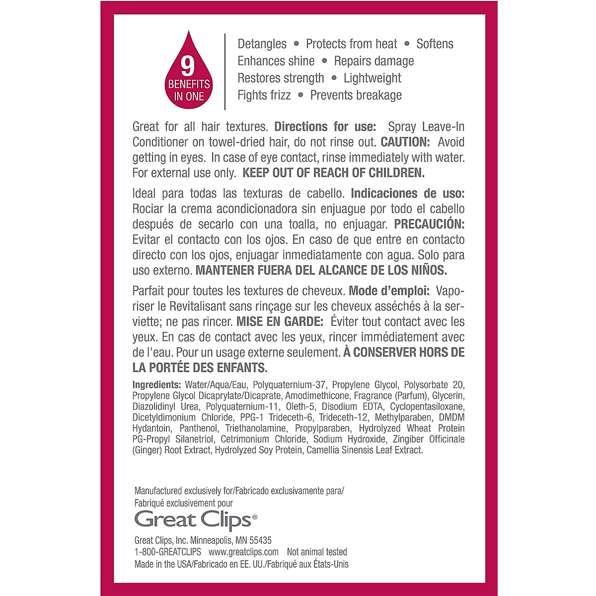 GREAT CLIPS Solutions Nourishing Leave-In Conditioner | 8oz Spray | Detangles and Hydrates Hair