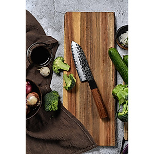 GRAND SHARP 5 inch Japanese Santoku Chef Knife, AUS10 3-layer High Carbon Stainless Steel Kitchen Cooking Knife, Professional Hand Forged Chef's Knives (Rosewood Handle & Gift Box& Sheath)