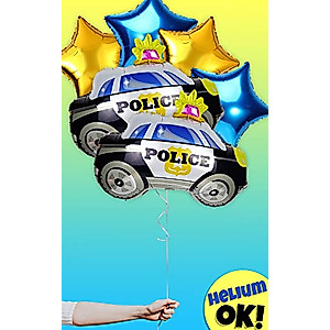 OMG Party Factory - Police Party Balloons | Police Car Themed Birthday or Academy Graduation Decorations Mylar Foil Helium Balloon Decor | Large Officer Balloon Supplies Set in Blue