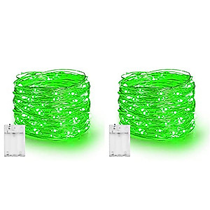 Dazzle Bright Fairy Lights Battery Operated, 2 Pack 20 FT 60 LED Silver Wire Waterproof Battery String Lights, Christmas St. Patrick's Day Decorations for Indoor Outdoor Bedroom Yard Decor, Green