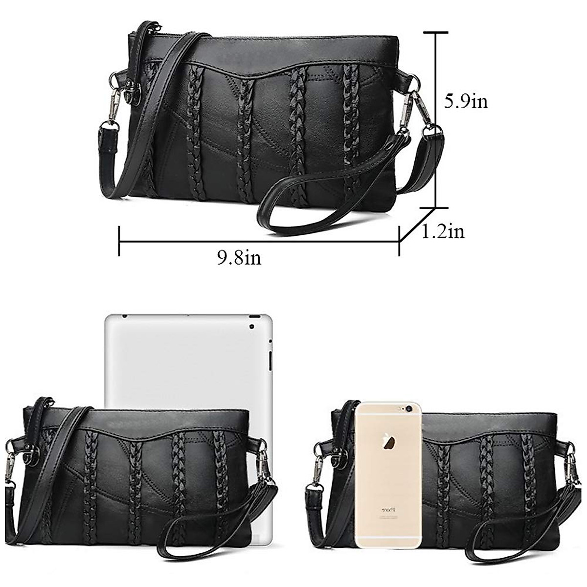 KARRESLY Women's Rivets Studded Shoulder Bag Black Tassel Clutch Bag Cross Body Bags (Black-1-1)