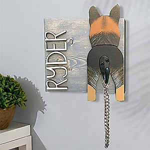 Personalized Dog Leash Holder for Wall Custom Name, Wooden Dog Butt Leash Hook, Decorative Key Rack Hooks Hanger for Entryway, Hallway, Farmhouse Dog Items Storage Organizer (1 Dog)