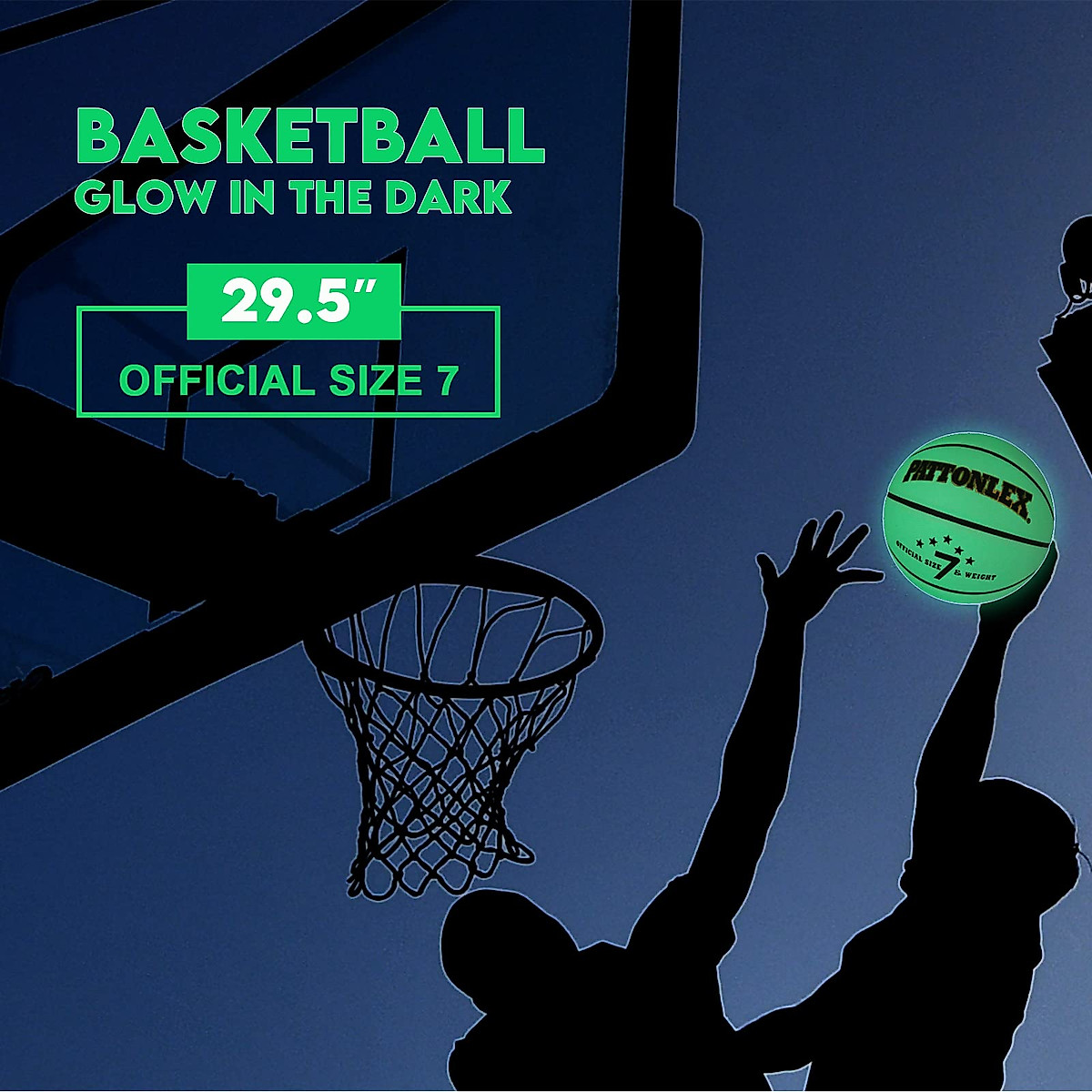 PATTONLEX Glow in The Dark Basketball Outdoor 29.5 Size 7 Glowing Leather Basketballs for Youth Men Boys and Girls
