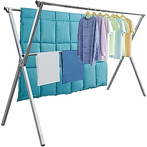AUGMIRR Clothes Drying Racks Outdoor, 80 Inches Updated Version,Stainless Steel Laundry Drying Rack for Indoor Outdoor and The Balcony,Length Adjustable Saves Space,with Windproof Hooks(Silver02)