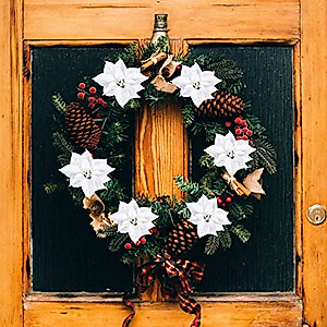 MOONET 12 Pcs Christmas Tree Decor Flowers Artificial Flannel Fabric Flowers with Clips Ornaments for Christmas Party Wedding, 6.69 inch (White)