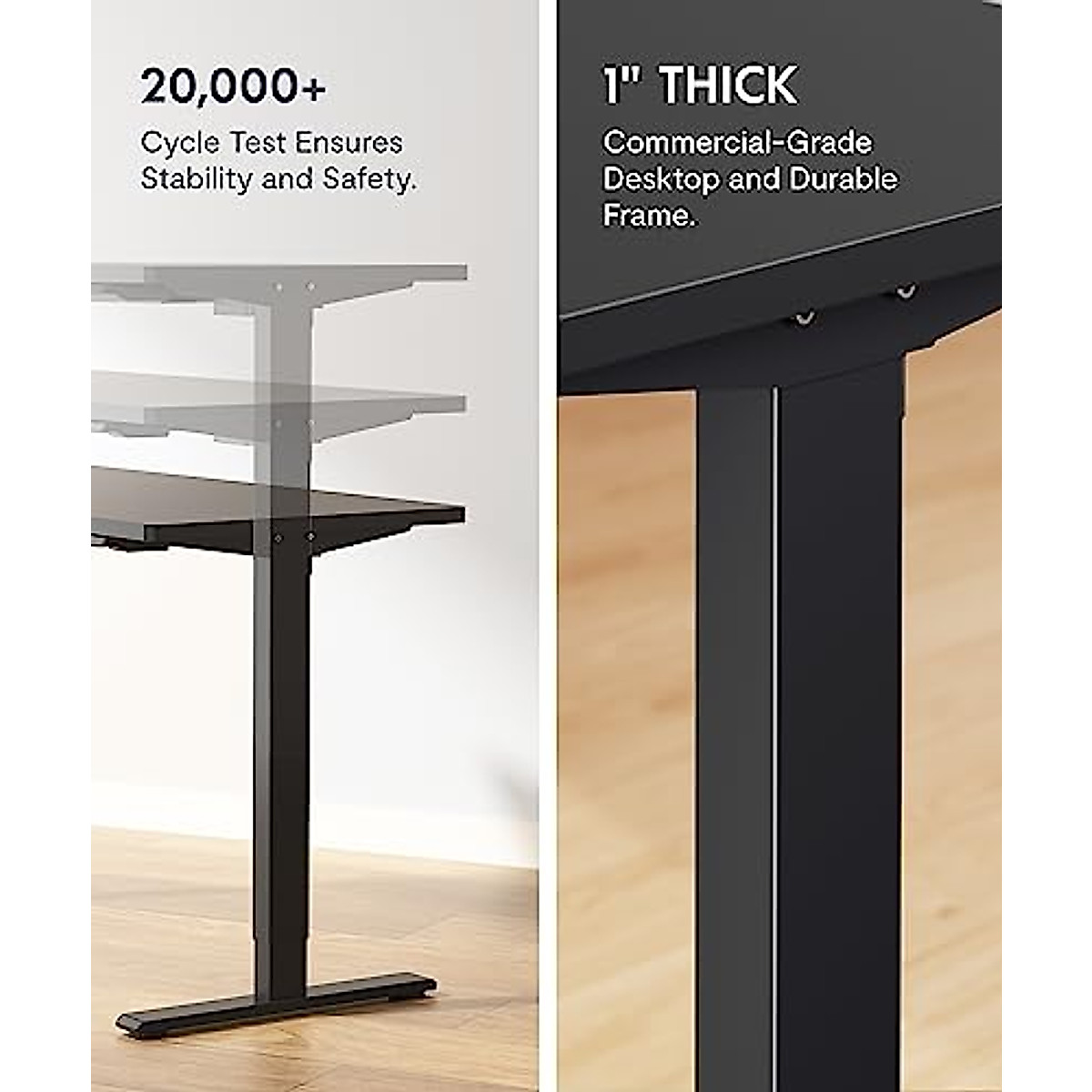 FLEXISPOT Standing Desk 48 x 30 Inches Height Adjustable Electric Sit Stand Home Office Desks Whole Piece Desk Board (Black Frame + Black top,2 Packages)