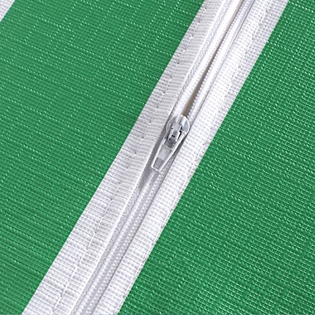 LUSHVIDA Outdoor PVC Stripe Tablecloth with Umbrella Hole and Zipper, Round Table Cover for Spring Summer Patio Garden Tabletop Decor, Green/White, 60 Inch