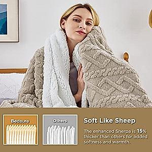 Bedsure Sherpa Fleece Blanket Twin Size for Bed - Fuzzy Soft Cozy Cable Throw for Couch, Thick Warm Blankets for Winter, Beige, 60x80 Inches