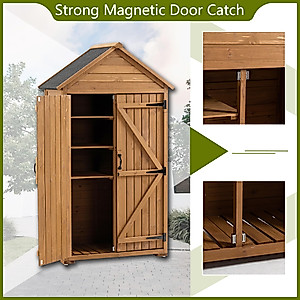 Jaxilyn 5.8ft x 3ft Outdoor Storage Cabinet,Garden Wood Tool Shed, Wood Lean-to Storage Shed Tool Organizer with Waterproof Asphalt Roof, Lockable Doors, 3-Tier Shelves for Backyard,Brown