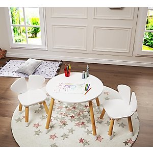 UTEX Kids Table and Chair Set, Toddler Table with Elephant Ear Chairs, 3 Pieces Kids Round Table for Toddlers, Girls, Boys,White