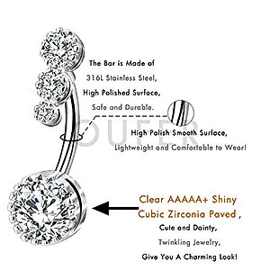 OUFER 3PCS Belly Button Rings Clear CZ 316L Surgical Steel Belly Rings Dangle Navel Rings Belly Rings Belly Piercing Jewelry