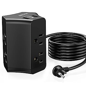 Surge Protector Power Strip with USB C Port, Extension Cord with Multiple Outlets 6ft, 6 AC Outlets and 3 USB Ports(1 USB C Port), Outlet Extender for Home, Office, Travel, Dorm Room Essentials(Black)