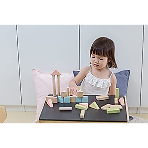 PlanToys 40 Piece Unit Block Building and Construction Block Set (5507) | Pastel Color Collection |Sustainably Made from Rubberwood and Non-Toxic Paints and Dyes