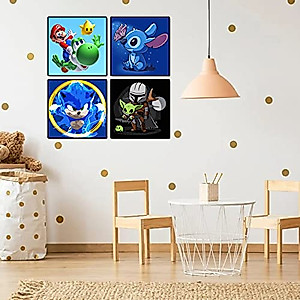 CarlonLin 4 Pack Paint by Numbers for Kids Ages 4-8, Paint by Numbers 8"X 8" Framed Canvas, Paint by Numbers for Kids Ages 8-12, DIY Acrylic Cartoon Oil Painting for Home Wall Decor