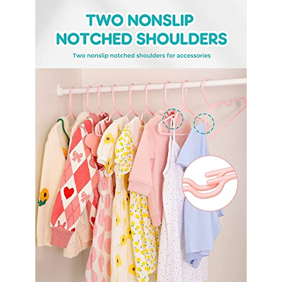 Smartor Pink Plastic Baby Hangers 60 Pack, Durable Kids Hangers with Dividers, Space Saving Baby Clothes Hangers for Closet, Cute Baby Hangers for Nursery, Clothing Hangers for Infant, Baby, Kids