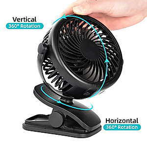 RJVW Stroller Clip On Fan, 3 Speed Rechargeable Battery Powerd USB Desk Fan, 4 Inch Table Cooling Fan, 360° Rotate Desktop Fan, Strong Wind Portable Fan for Home Office Treadmill Baby Stroller