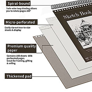 9 x 12 inches Sketch Book, Top Spiral Bound Sketch Pad, 1 Pack 100-Sheets (68lb/100gsm), Acid Free Art Sketchbook Artistic Drawing Painting Writing Paper for Kids Adults Beginners Artists
