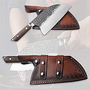[Full Tang]Butcher Knife Handmade Forged Kitchen Chef Knife Grandsharp Pro Razor Sharp Serbian Clad Steel Meat Vegetable Chopping Cutting Cleaver with Leather Knife Sheath