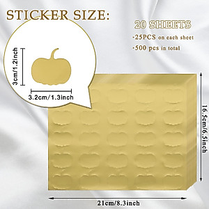 Whaline 500Pcs Gold Foil Fall Pumpkin Stickers Envelope Seal Stickers Self-Adhesive Autumn Pumpkin Label Decals for Greeting Invitation Cards Envelope Sealing Birthday Gift Wrapping Supplies