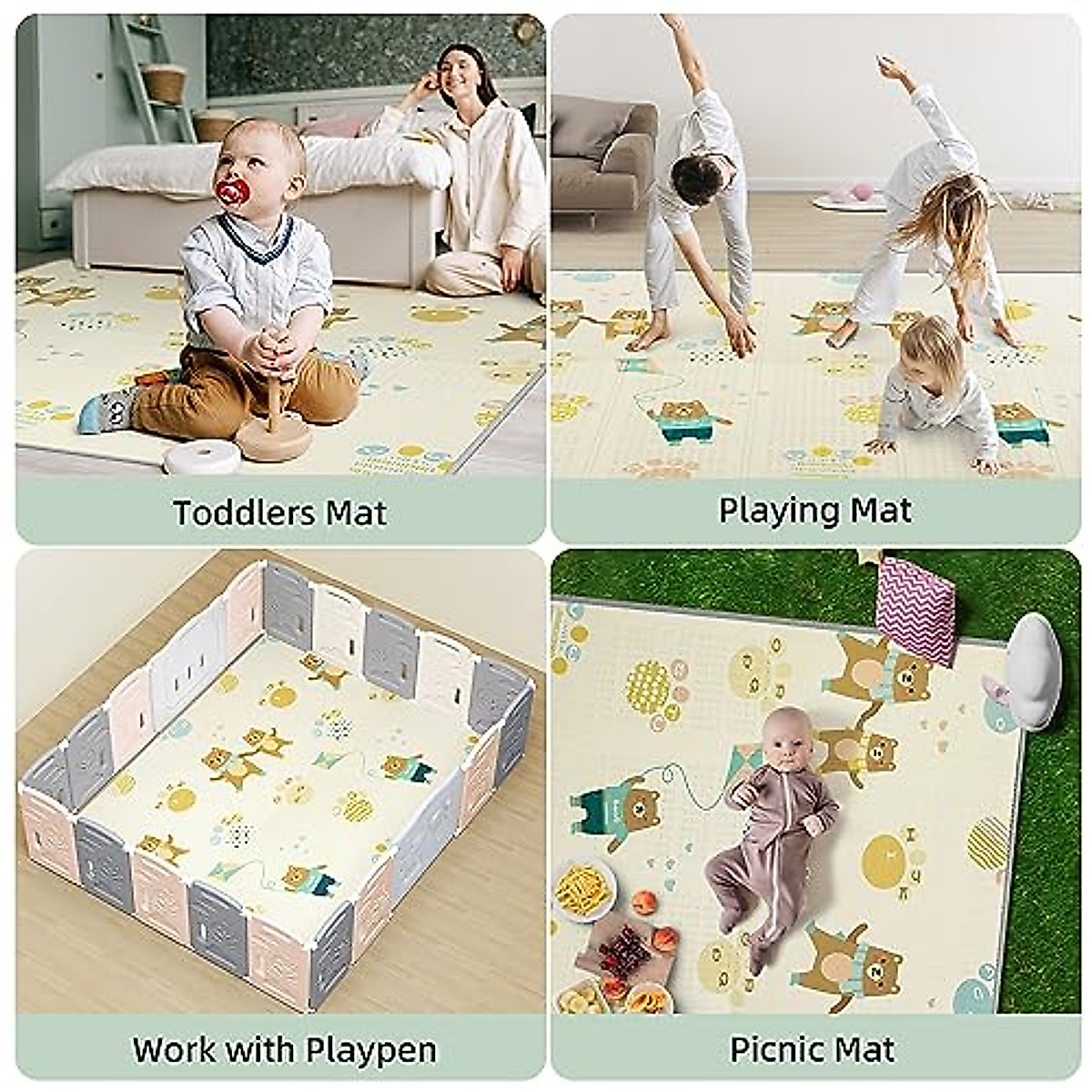 Baby Play Mat, 79" x 71" Extra Large Foldable Play Mat for Floor, 0.6" Thick Reversible Foam Playmat Crawling Mat, Waterproof Baby Floor Mat for Infants, Toddlers and Kids Indoor Outdoor