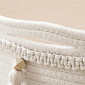 UBBCARE Decorative Cotton Rope Basket-14 x 15 in, Boho Woven Storage Basket with Tassel, Macrame Basket for Organizing Towels, Baby Toys, Cute Storage basket for Nursery