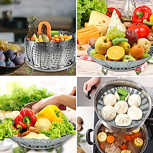 Stainless Steel Vegetable Steamer Basket for Cooking, Food Steamer Basket with Removable Center Handle for Veggie Seafood Cooking, mobzio Folding Expandable Steamer Basket Fit Various Size Pot