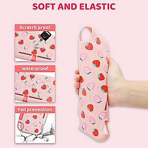 GLDRAM Strawberry Case for Nintendo Switch Lite, Pink Cute Travel Carrying Case for Switch Lite Accessories Bundle with Soft Protective Cover, Screen Protector, Thumb Caps & Shoulder Strap for Girls