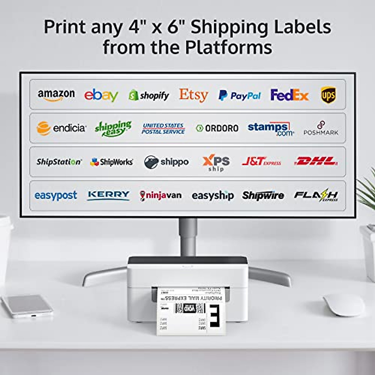 OFFNOVA Shipping Label Printer, 4x6 Label Printer for Shipping Packages, High Speed USB Thermal Printer, Supports ShipStation UPS FedEx Ebay