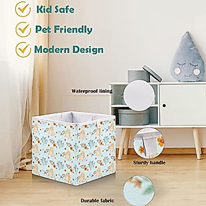 visesunny Closet Baskets Cute Cartoon Fat Cat and Flower Storage Bins Fabric Baskets for Organizing Shelves Foldable Storage Cube Bins for Clothes, Toys, Baby Toiletry, Office Supply