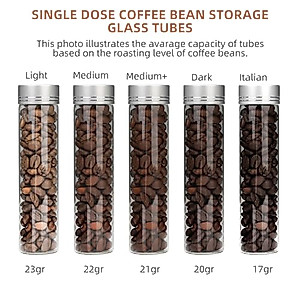 YMWVH Coffee Bean Storage Glass Tubes Single Dose, 12PCS Coffee Bean Cellar Container Vials With Lids (2 Oz) Wooden Display Stand And Funnel Coffee spoon