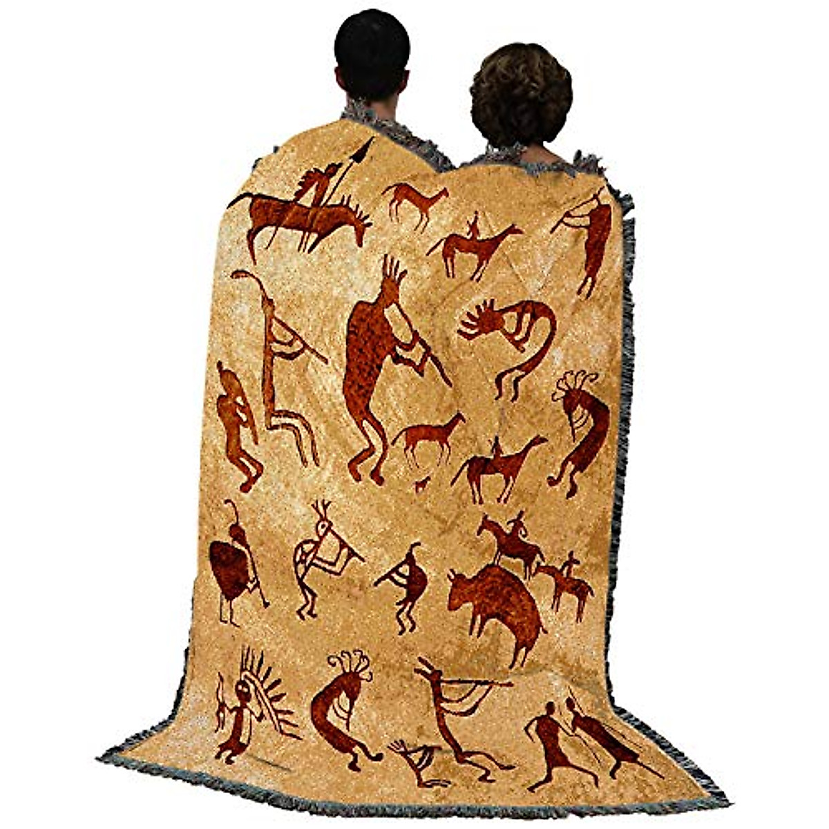 Kokopelli Petroglyphs Blanket - Southwest Cave Rock Art - Gift Tapestry Throw Woven from Cotton - Made in The USA (72x54)